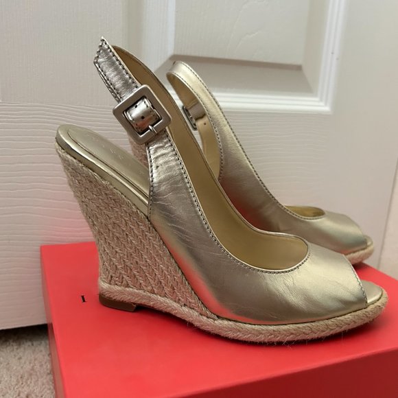 Ivanka Trump | Shoes | Ivanka Trump Gold Leather Wedges | Poshmark